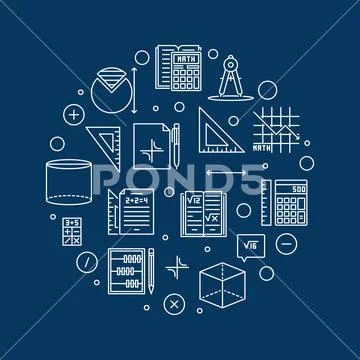 Basic Math vector outline cirlce shaped banner - Mathematics round ...