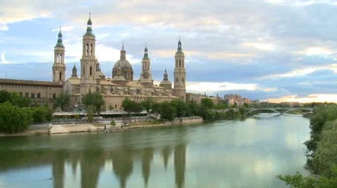 Basilica El Pilar and its reflection on ... | Stock Video | Pond5
