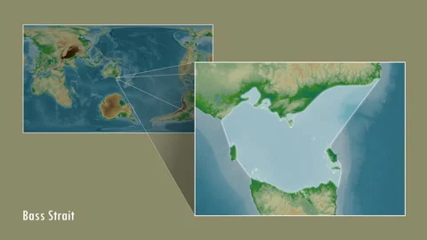 Bass Strait. Physical map. Patterson Cyl... | Stock Video | Pond5
