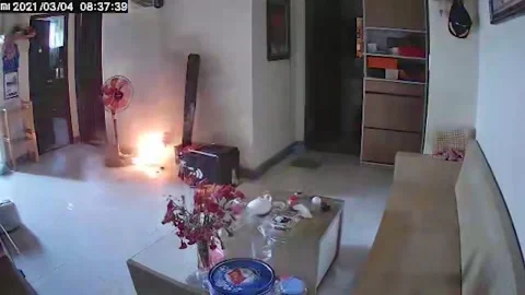 Battery Charger Explodes Causing a Fire,... | Stock Video | Pond5