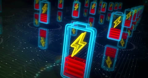 Battery charging energy symbols loop cyb... | Stock Video | Pond5