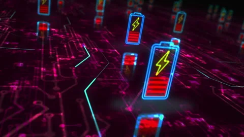 Battery charging energy symbols loop cyb... | Stock Video | Pond5