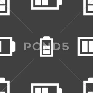 Battery half level sign icon. Low electricity symbol. Seamless pattern ...