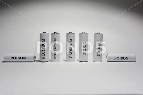 Battery on a white background. Ecology. Harm to nature from batteries ...
