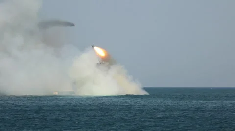 Battle launch rockets with a missile boa... | Stock Video | Pond5
