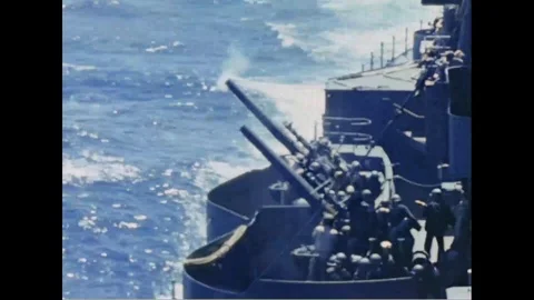 Battleship fire with anti-aircraft guns ... | Stock Video | Pond5