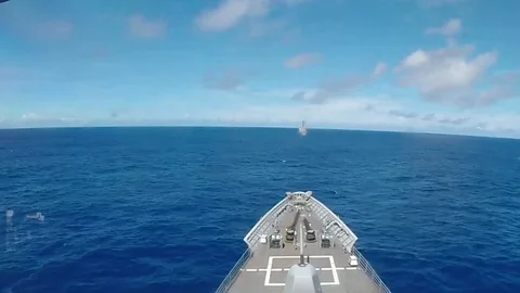 Battleship fire standard missile in supp... | Stock Video | Pond5