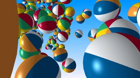 Beach balls fly and jump on a blue backg... | Stock Video | Pond5