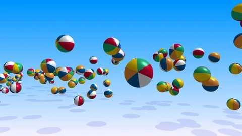 Beach balls fly and jump on a blue backg... | Stock Video | Pond5