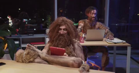 Bearded prehistoric caveman in fur cloth... | Stock Video | Pond5