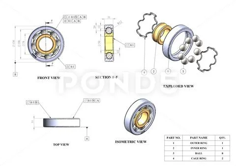 Bearing mechanical assembly drafting, 3d representation cadd modelling ...