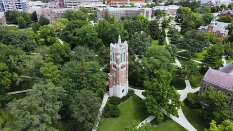 Beaumont Tower at MSU as seen from the a... | Stock Video | Pond5