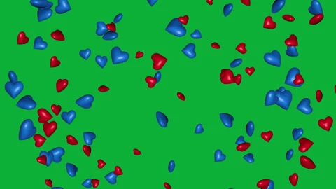 Beautiful 3D Red and Blue Hearts Flying ... | Stock Video | Pond5