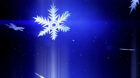 beautiful 3d snowflakes fly in air on a ... | Stock Video | Pond5