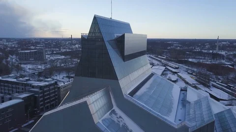 Beautiful aerial view of glass building ... | Stock Video | Pond5