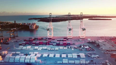 Beautiful Aerial view of Miami Port over... | Stock Video | Pond5