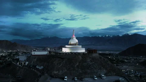 Beautiful Aerial View of Shanti Stupa, L... | Stock Video | Pond5