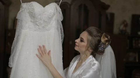 Beautiful and lovely bride in night gown... | Stock Video | Pond5