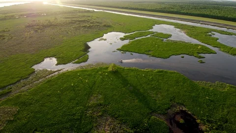Beautiful Bayou, Air Boat (Drone) | Stock Video | Pond5