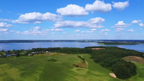 Beautiful bird's eye view of blue lakes ... | Stock Video | Pond5