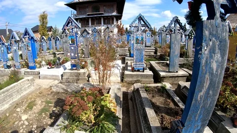 The Beautiful Blue Headstones Of A Tradi... | Stock Video | Pond5