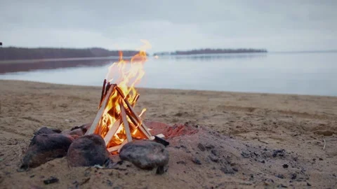 A beautiful bonfire. The flames of a cam... | Stock Video | Pond5