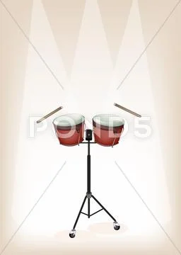 Beautiful Bongo with Stand on Brown Stage Background Illustration #23109608