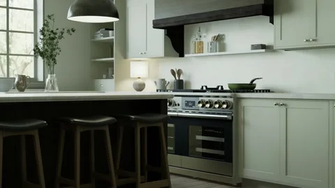 Beautiful bright kitchen in a new luxury... | Stock Video | Pond5