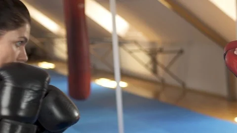 Beautiful brunette woman boxing in with ... | Stock Video | Pond5
