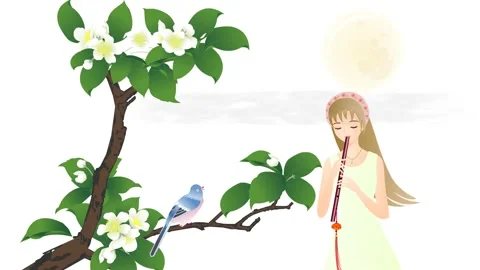 Beautiful cartoon girl Playing the Flute... | Stock Video | Pond5