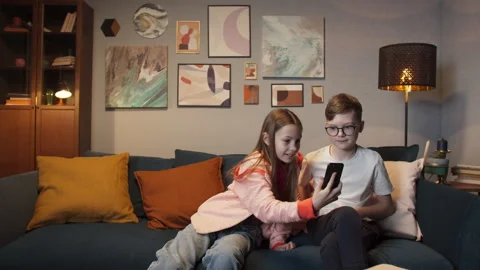 Beautiful children playing VR, AR techno... | Stock Video | Pond5