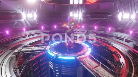 Beautiful cyber girl dancing and moving in neon cyber club. Sci-Fi ...