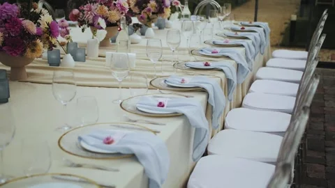 Beautiful decorated wedding table with p... | Stock Video | Pond5