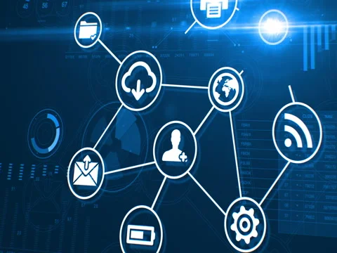 Beautiful Digital Blue Interface with Ic... | Stock Video | Pond5