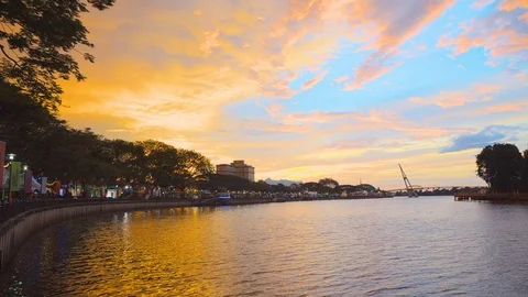 Beautiful dusk view of the Sarawak River... | Stock Video | Pond5