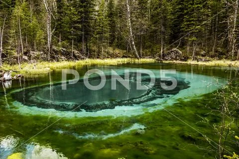 Beautiful geyser lake in Altai Stock Photo ~ #109590690