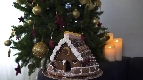 Beautiful gingerbread house cake near th... | Stock Video | Pond5