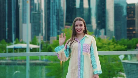 beautiful girl in chicago USA outstretch... | Stock Video | Pond5