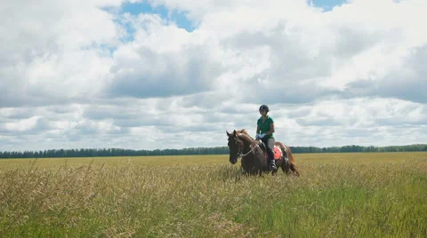 Beautiful girl riding a horse in country... | Stock Video | Pond5