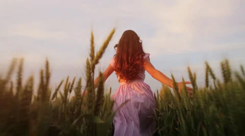 Girl Running Through Field Stock Video Footage | Royalty Free Girl ...