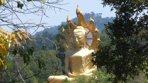 Beautiful golden statue at Bang Riang te... | Stock Video | Pond5