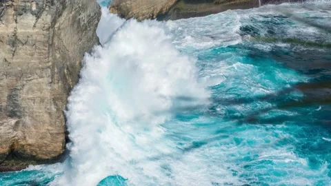 Beautiful Huge Wave hitting Rock on Atuh... | Stock Video | Pond5