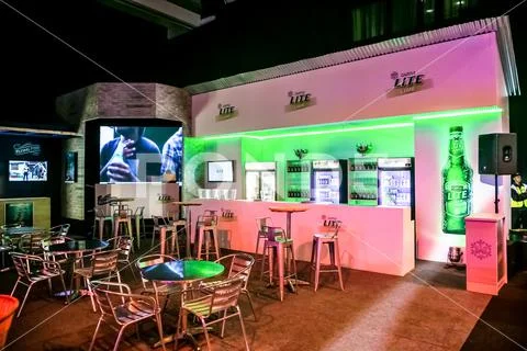 Beautiful interior of an Alcohol Bar and tavern with illuminated lights ...