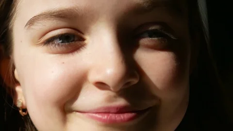 Beautiful little girl talking on camera ... | Stock Video | Pond5