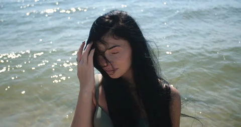 Beautiful mixed race model with very lon... | Stock Video | Pond5