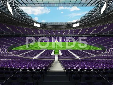 Beautiful modern rugby stadium with purple seats, roof and VIP boxes ...