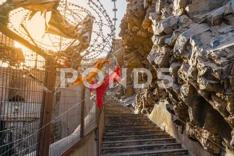 Beautiful path of Galta ji ancient Hindu temple or hanuman monkey ...
