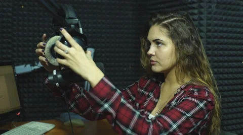 Beautiful Radio DJ in studio | Stock Video | Pond5