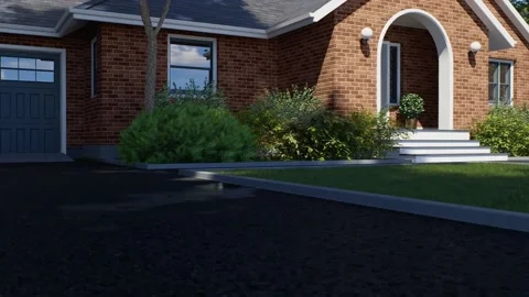 Beautiful red brick house. 3D visualizat... | Stock Video | Pond5