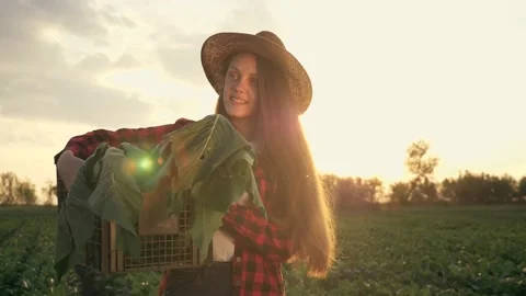 Beautiful rural girl in a field at sunse... | Stock Video | Pond5